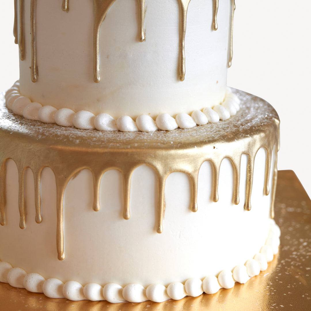 Online Cake Order - White & Gold Two-Tier Drip Cake #13Drip – Michael ...